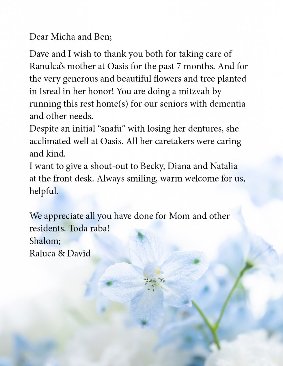 A Thank You Letter - Raluca & David - The Oasis at Dodge Park